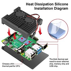 Generic Double Fan Cooling Raspberry Pi 4 Case, Raspberry Pi 4B Aluminum Alloy Case with Intelligent Temperature Control Dual Fan, Built-in Radiator, Rust Protection for Raspberry Pi 4 Model/Pi 4B