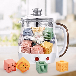 QLOTS Baby Blocks, Baby Toys 12PCS Soft Stacking Building Blocks Infant Bath Toys for Toddler 12 Month 1 2 Years Old Boys&Girls Gift Safe Teething Squeeze Sensory Toys with Suction Cup Storage Bag