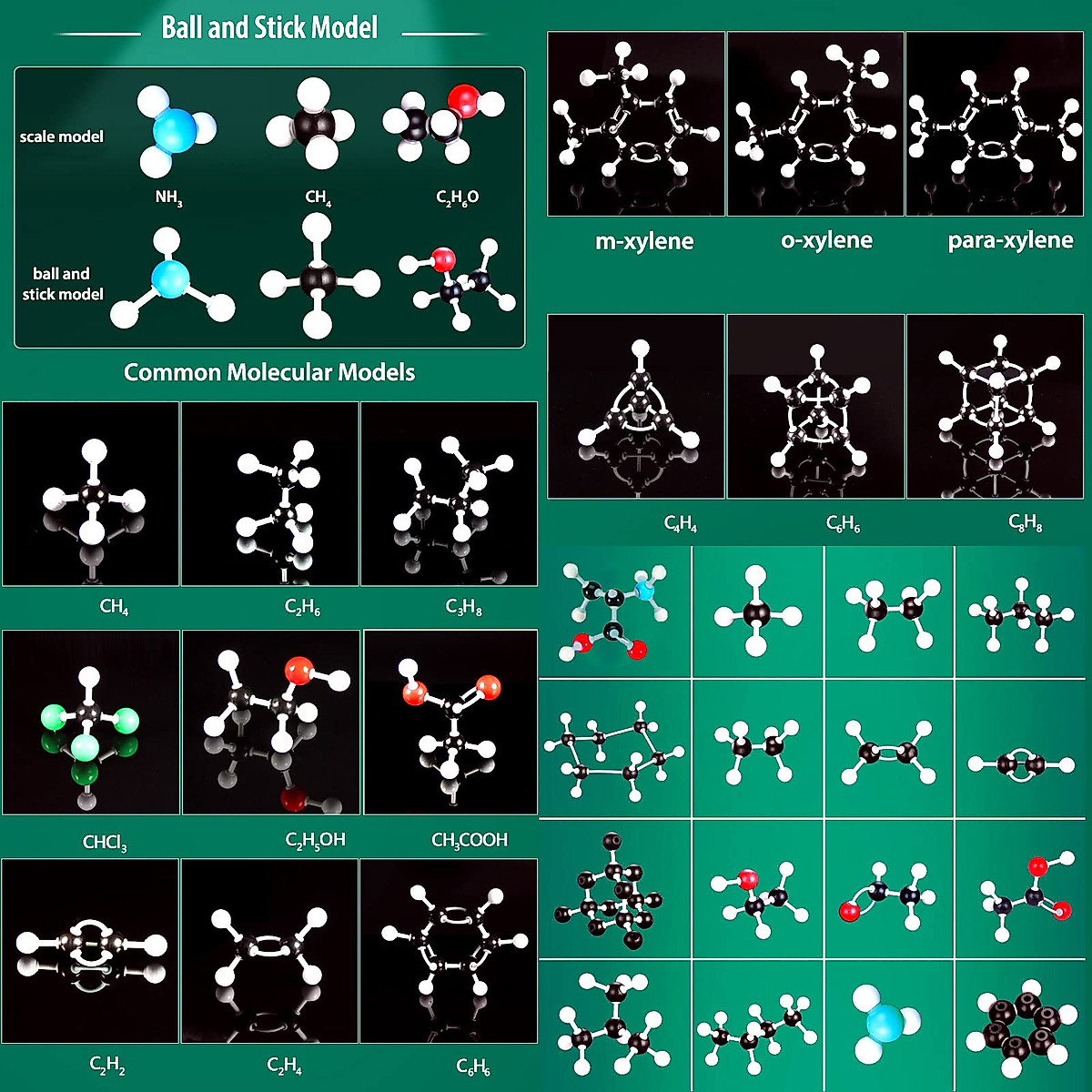 EXBEPE Organic Chemistry Molecular Model Kit 206pc Middle,High school Supplies, Educational Science Set Gift for Student to Learn Structure and Reactions