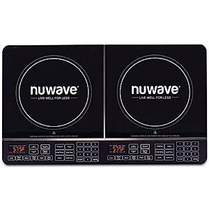 Nuwave Double Induction Cooktop, Powerful 1800W, 2 Large 8” Heating Coils, Independent Controls, 94 Temp Settings from 100°F to 575°F in 5°F Increments, 2 x 11.5” Shatter-Proof Ceramic Glass Surface