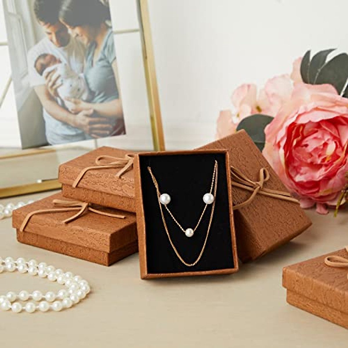 Small Jewelry Gift Boxes for Necklace, Earring, Ring, Pendant, Bracelet, Anklet, Jewelry Holder, Packaging Box with Lids, Bow, Velvet Inner (3.6 x 2.7 x 1 Inch, 12 Pack)