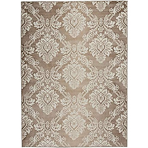 Nourison Elation Floral Ivory Mocha 5'3" x 7'3" Area -Rug, Easy -Cleaning, Non Shedding, Bed Room, Living Room, Dining Room, Kitchen (5x7)