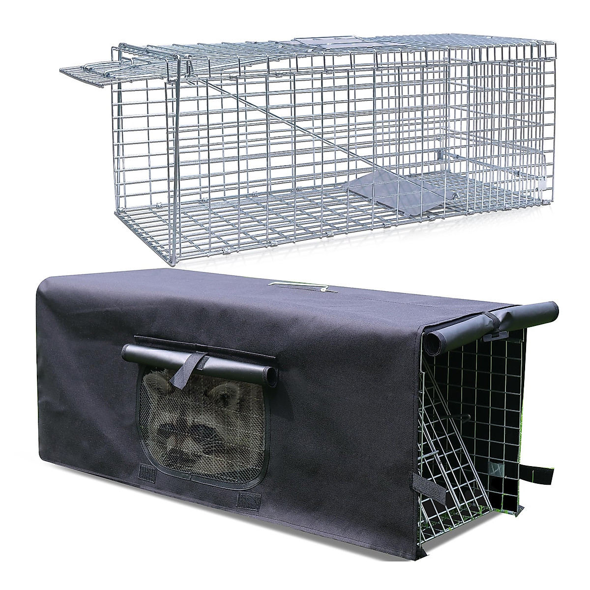 Anmials Trap Cage with Cover, Trap Cages Cover with Mesh Window for 1-2 Door Humane Animal Trap Cage 32 x 10 x 12inch