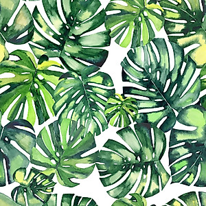 CHIHUT Green Leaf Peel and Stick Wallpaper 17.7''x236'' Green Tropical Botanical Palm Leaf Wallpaper Mural Self Adhesive Removable Wall Paper Vinyl Leaves Contact Paper for Wall Cabinets Nursery Decor