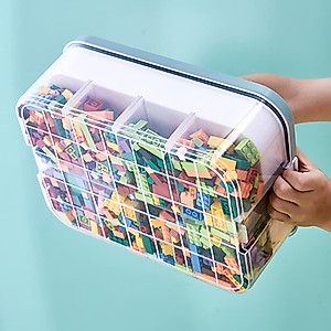 AEEISHOMEREFORM 3 Layers Toy Organizer Bins with Compartments, Building Blocks Storage, Storage Containers for Building Brick Storage, Plastic Stackable Organizer Bin Toy Chest (Green 3 Layers)
