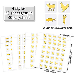 OLYCRAFT 2400Pcs 4 Styles Gold Meal Stickers 0.4 inch Cow/Fish/Chicken/Carrot Meal Choice Stickers Place Card Stickers Wedding Banquet Meal Indicator Stickers for Kitchen Sticker