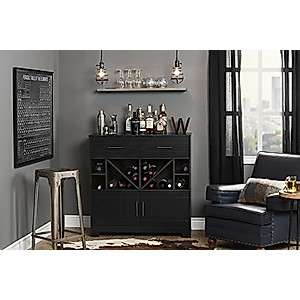 South Shore Vietti Bar Cabinet with Liquor and Wine Bottle Storage with Drawers, Black Oak with Metal Handles
