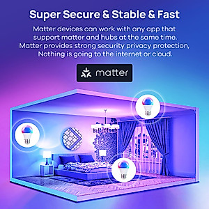 Consciot Smart Light Bulbs,WiFi Bluetooth Bulbs Works with Alexa/Google Home/Siri/SmartThings, RGBTW Color Changing LED Light Bulb, Music Sync Smart Bulbs E26 9W 800LM A19 Matter Smart Bulb, 2 Pack