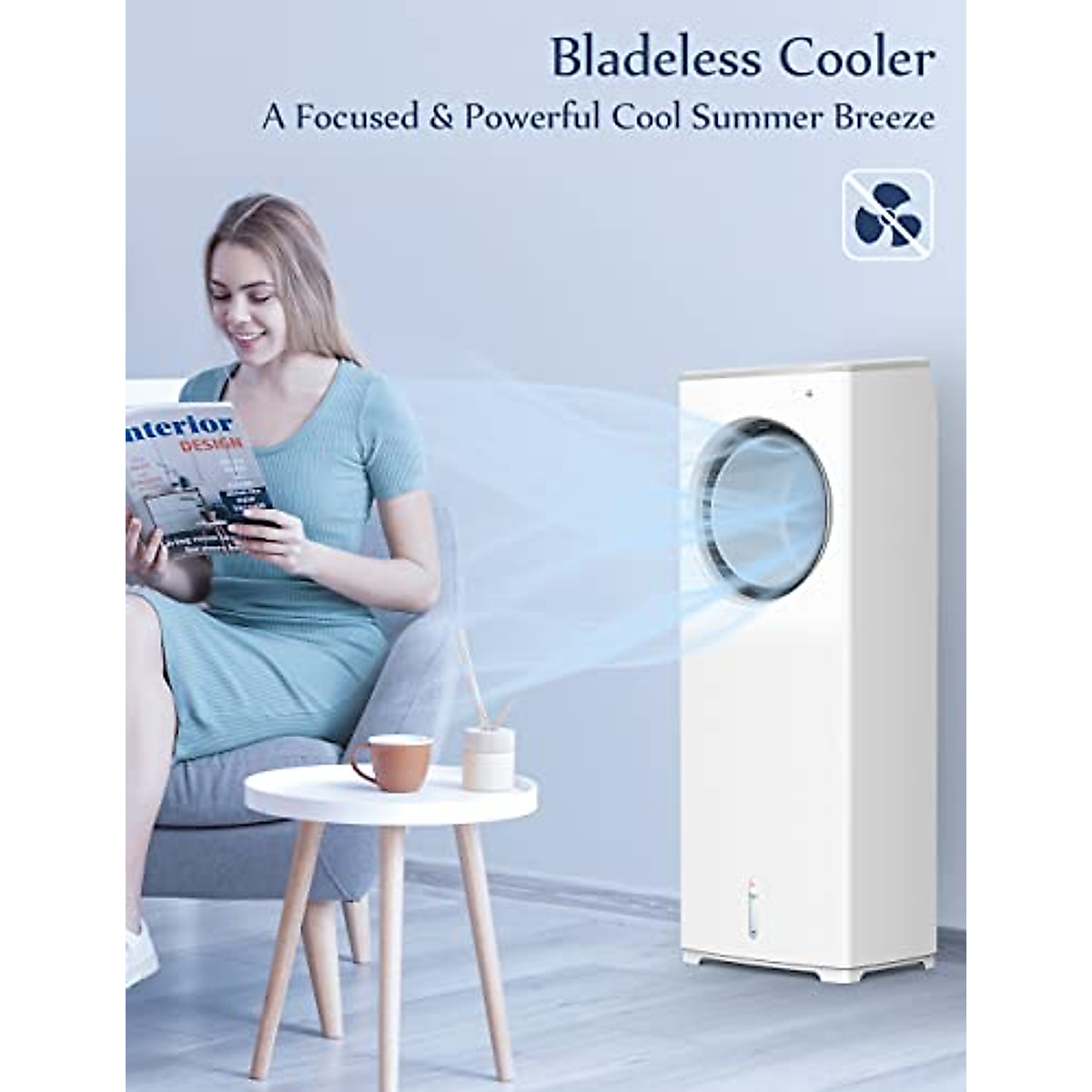 COMFYHOME Bladeless Evaporative Cooler, 3-IN-1 Windowless Portable Air Conditioner, 20ft Remote, 3 Wind Speeds Tower Fan & 8H Timer, 40°Oscillation, 32-INCH Evaporative Air Cooler for Home & Room