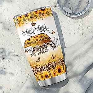 For Mothers Day Women Mother Mom Funny Coffee Leopard Print Cups Insulated Tumblers Cheetah Handle, Mama Bear Gifts, Mama Bear Sunflower, Tumbler 20 Oz With Lid And Straw