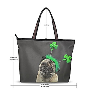 My Daily Women Tote Shoulder Bag Cute Pug Dog St. Patrick's Day Handbag Medium