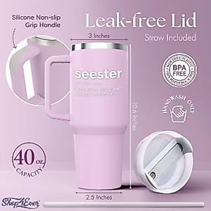 shop4ever Seester Definition Engraved Insulated Stainless Steel Tumbler with Handle, Lid, and Straw 40 oz. Funny Gift for Sister Best Friend (Lavender)
