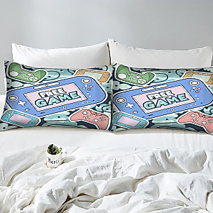 HCHUANG Gamer Comforter Set for Boys Queen Size 3 Piece Gamer Bedding Sets Video Game Bedding Sets for Kids