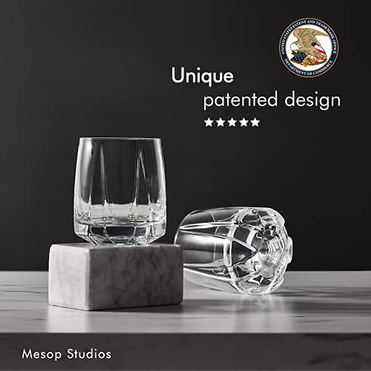 Mesop Studios Crystal Whiskey Glasses Set of 2 | Bourbon Glasses Set 2, Crystal Rocks Glasses, Old Fashioned Glasses, Scotch Glasses, Cocktail Glasses, Liquor Glasses, Lowball Glasses, Whiskey Tumbler