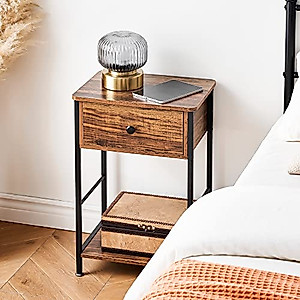 SunnyFurn Nightstand with 2 Tier Storage Shelf,Bedside Table for Living Room and Bedroom,Easy to Install Side Table,End Table with Drawer Shelves for Small Space,Set of 2 Brown