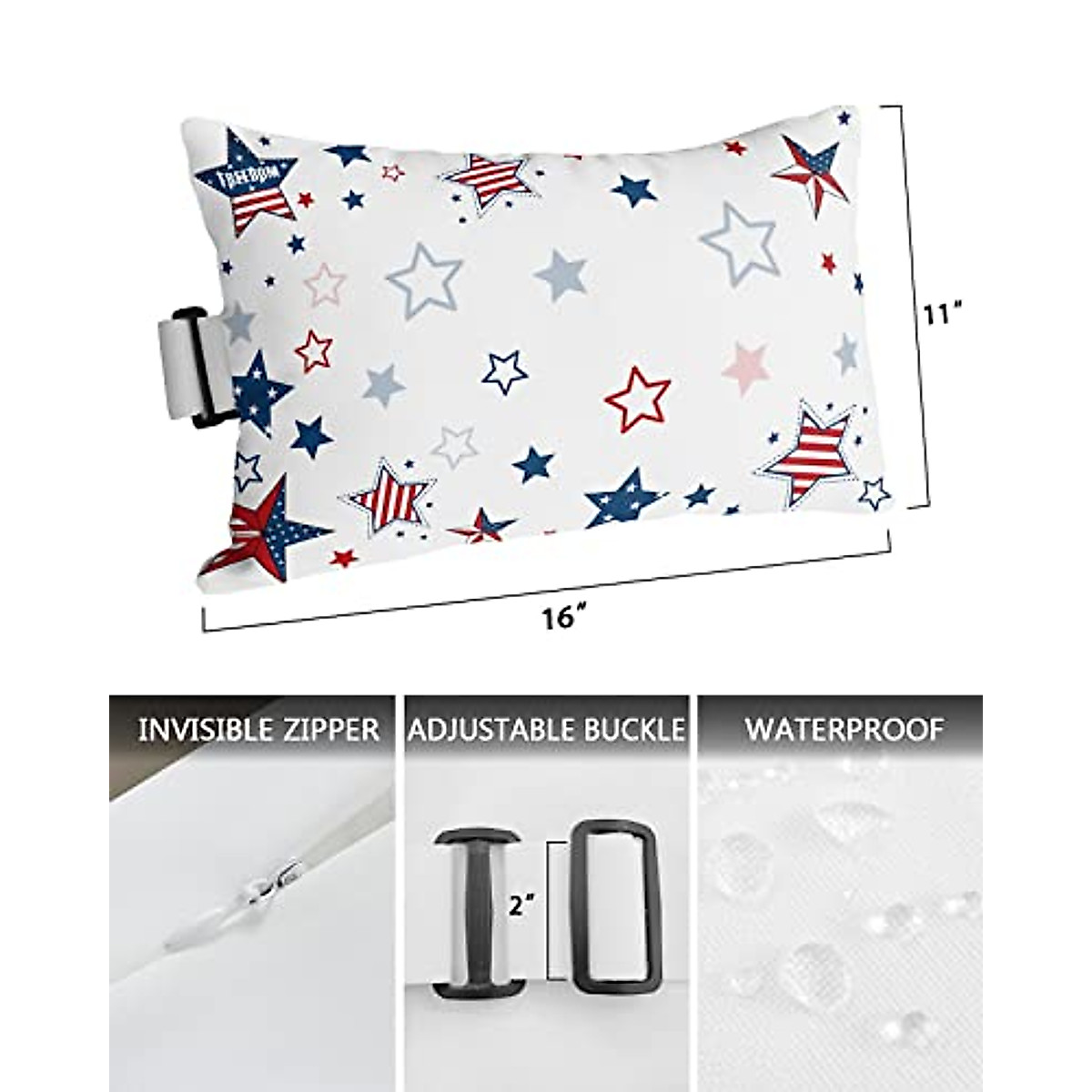 Prime Leader Recliner Head Pillow Ledge Loungers Chair Pillows with Insert American Flag Stars 4Th of July Independence Day Lumbar Pillow with Adjustable Strap Outdoor Waterproof Patio Pillows, 2 PCS