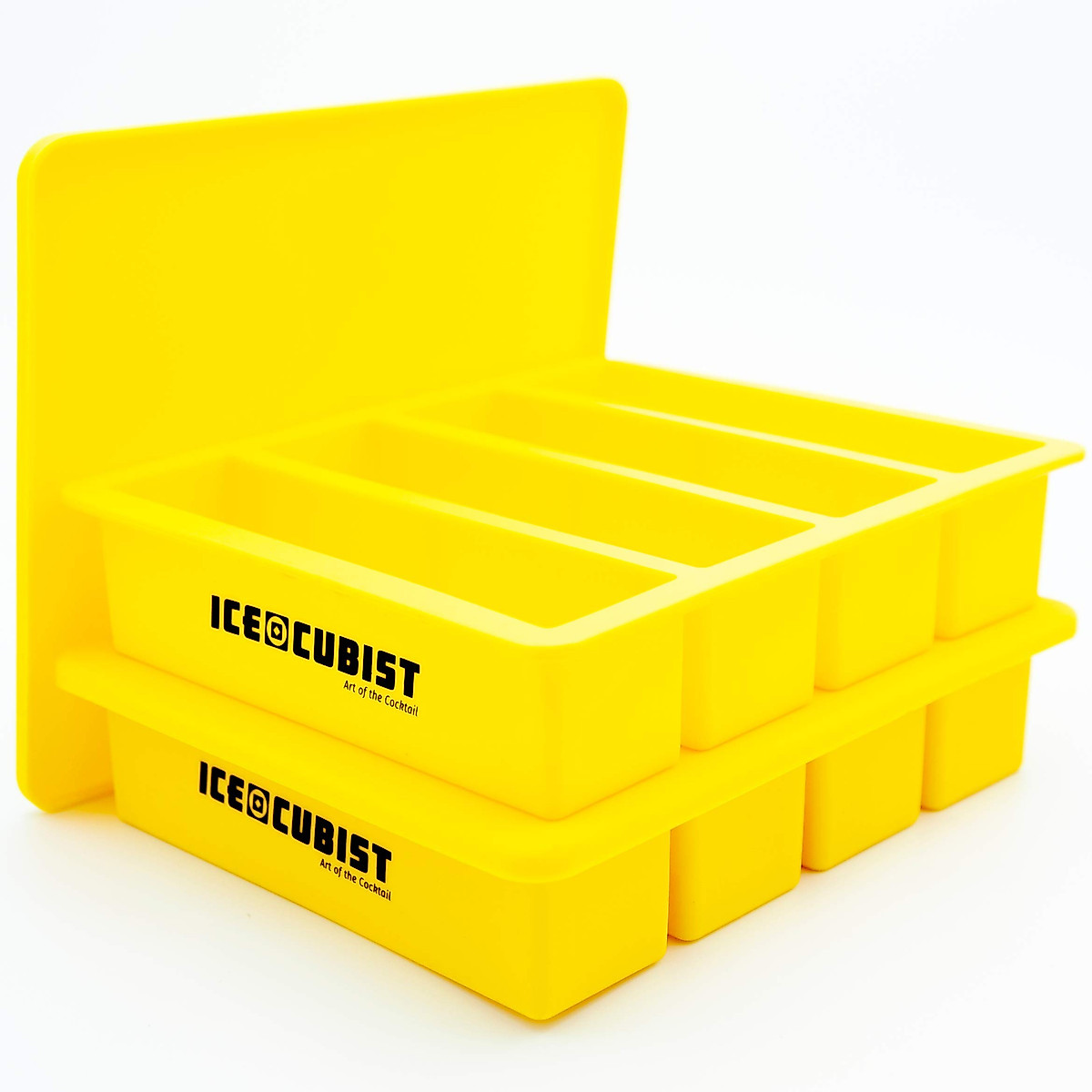 Rectangular Collins Ice Cube Mold with Lid - For Cocktail, Whiskey, Butter and More - BPA Free Silicone - 2 Trays - 4 Large Ice Cubes Per Tray