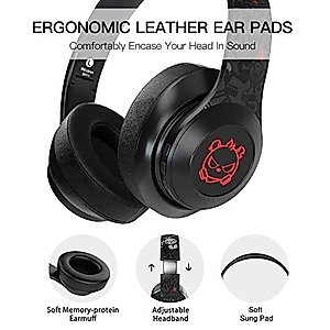 B.U Angry Bear, Bluetooth 5.0 Over Ear Headphones, Wireless/Wired, Built-in Microphone, 7-Color LED Light Display System, Deep Bass, Compatible with Smartphones, Tablets, Computers, and TV. (Black)