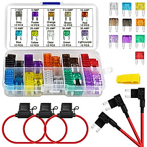 MuHize 120 Pcs Car Fuses & Tap Adapter, Upgraded ATM Assorted Blade Fuses with Inline 16 AWG Gauge Holder, Replacement for Automotive Us