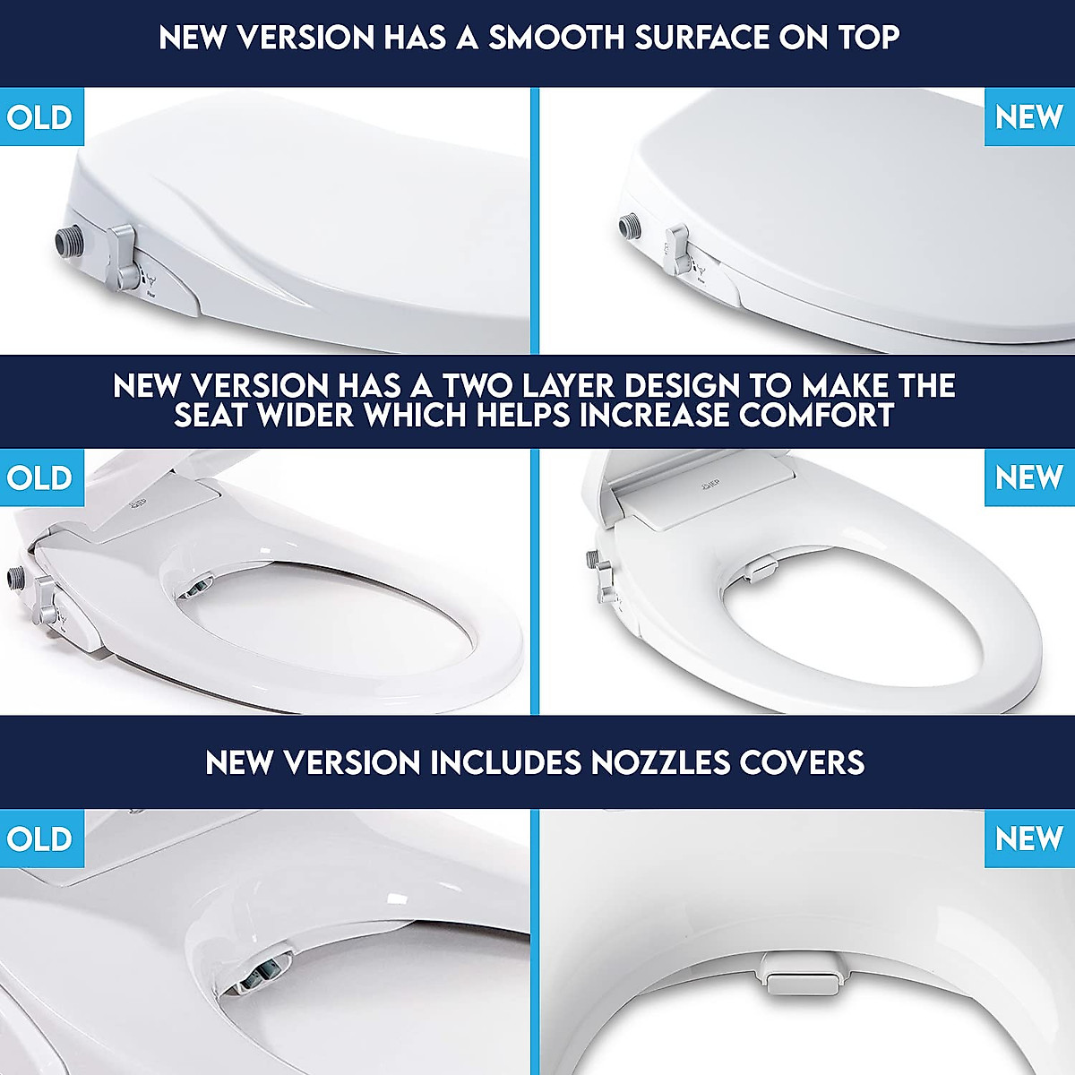 JEP Dual Nozzle Manual Bidet Toilet Seat for Round Toilets with Soft Close Seat and Cover | Bidet Seat for Rear & Feminine Cleaning, Easy to Install, Convenient, and Power Free (Round Toilet)