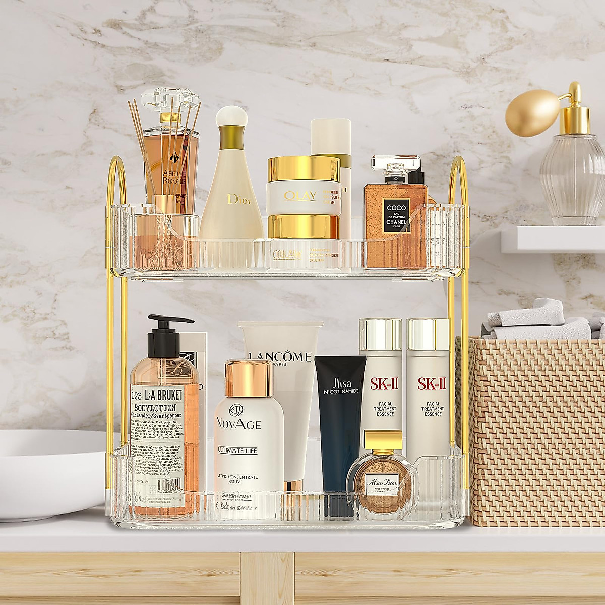 heesky Bathroom Countertop Organizer, 2-Tier Makeup Organizer Countertop, Cosmetics Skincare Organizer Storage for Perfume, Vanity Organizer for Dresser, Spice Rack Holder for Kitchen(Clear)