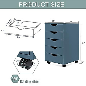 EDGEWOOD 5 Drawer Vertical File Cabinet Filing Storage Wood Organizer Dresser Chest, 16" D x 16" W x 26" H, Blue