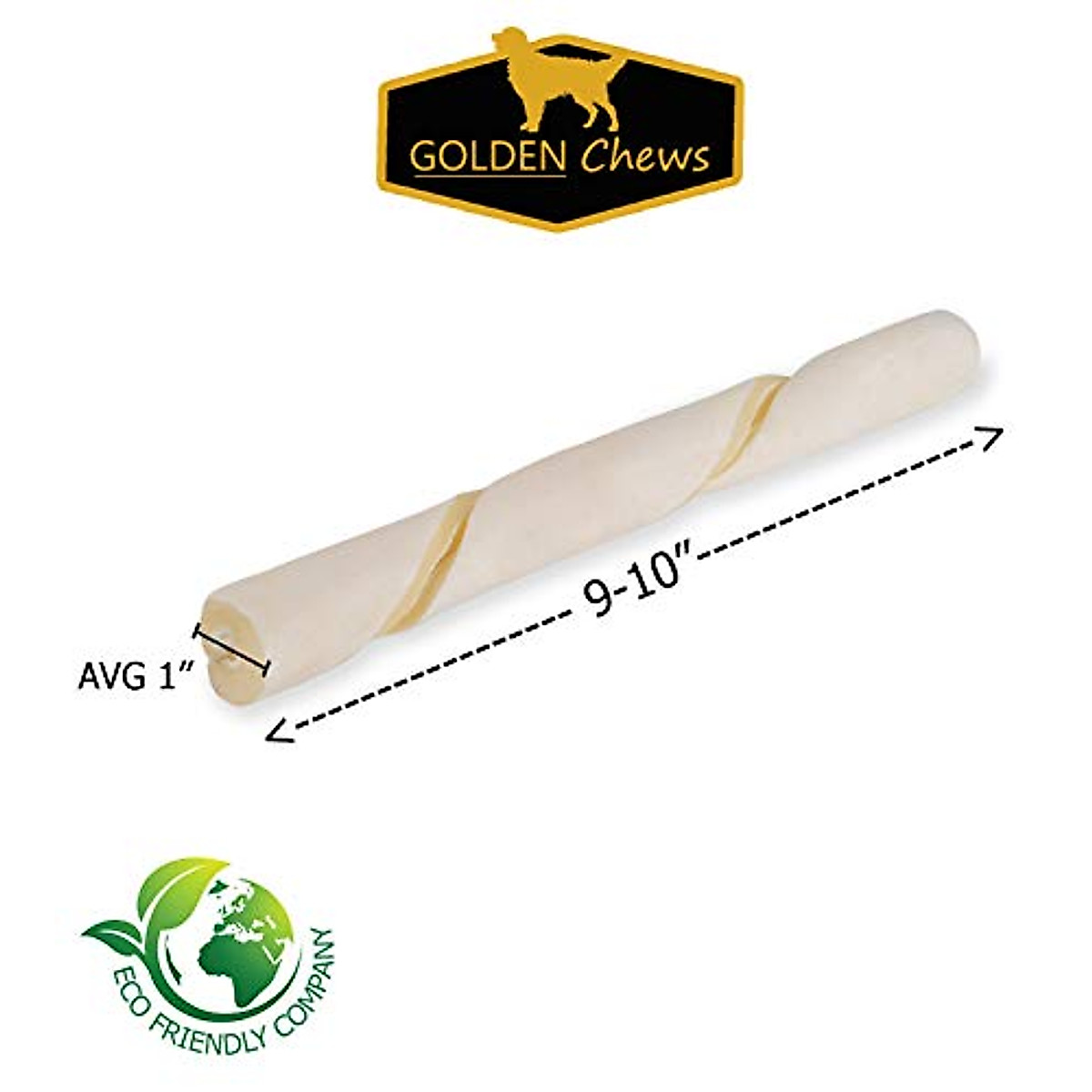 GOLDEN Chews Natural Rawhide Roll Twist Sticks 9-10 Inches Dog Treat. Extra Thick, Single Sheet. (20 Pack)