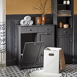 Haotian Bathroom Laundry Hamper Cabinet Double Baskets Double Drawers Laundry Cabinet, Tilt-Out Laundry Hamper, Bathroom Storage Cabinet Unit with Drawer, Grey BZR33-DG