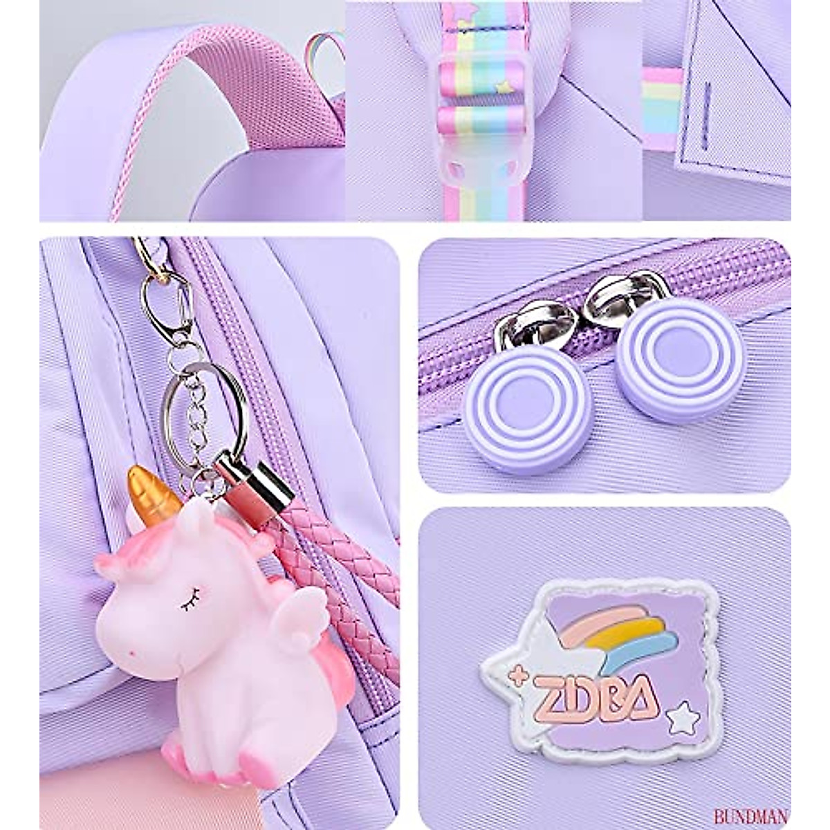 BUNDMAN Pruple Backpack, Kawaii Backpacks in for Teen Girls School Aesthetic Backpack with Cute Kawaii Backpack for school girls