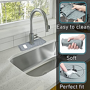 DTHOME3 Silicone Faucet Handle Drip Catcher Tray Stop Water Pooling Up Behind Sink, Kitchen Faucet Sink Splash Guard, Sink Draining Mat Behind Faucet, Drip Protector Splash Drying Countertop(Grey)