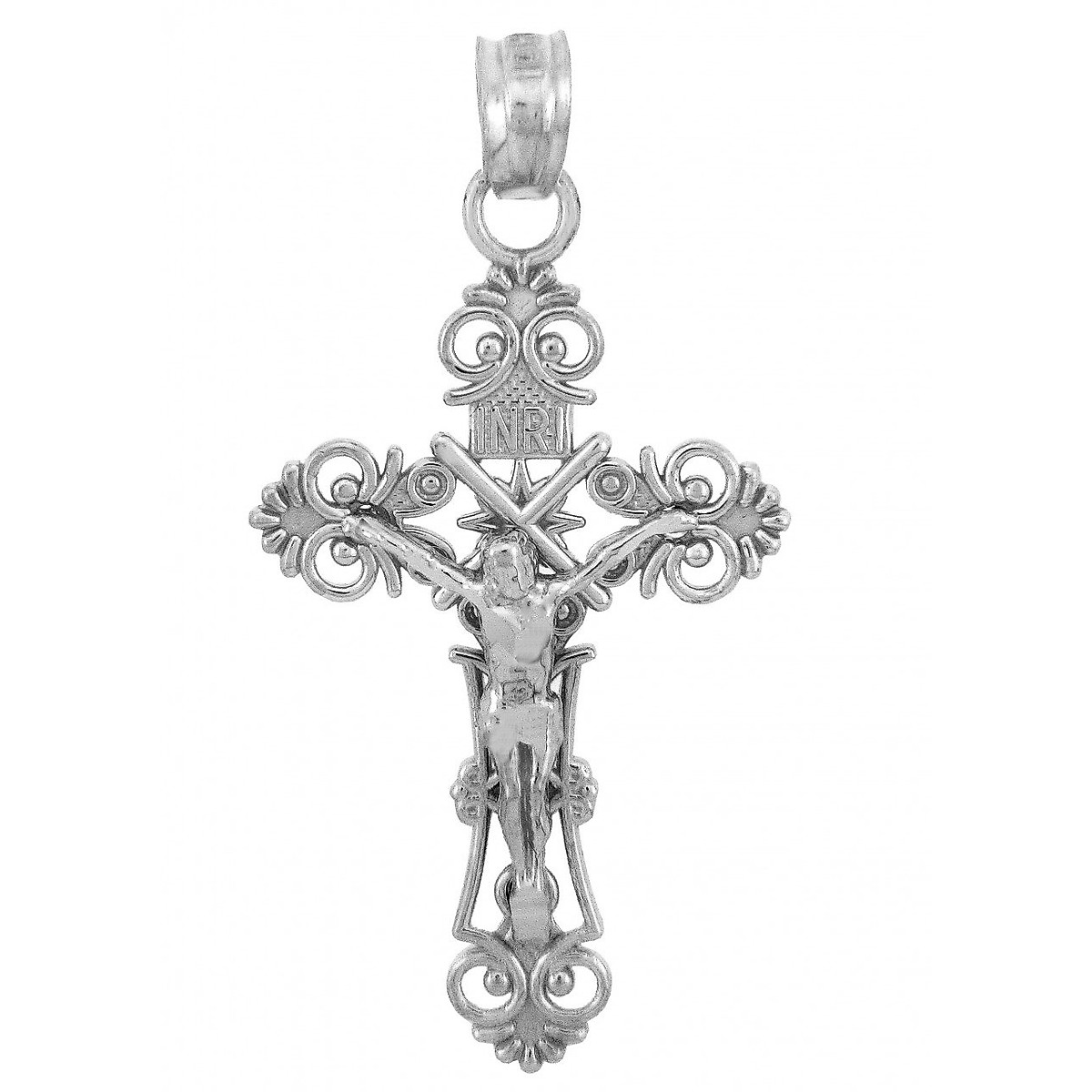 925 Sterling Inri Filigree Silver Crucifix Pendant
