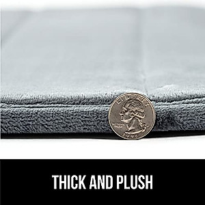 Gorilla Grip Thick Striped Memory Foam Bath Rugs, Soft Absorbent Velvet Bathroom Mats, Dots on Underside, Machine Washable Bathmat, Carpet Rug Room Décor for Shower Floor, 24x17 Mat, Gray