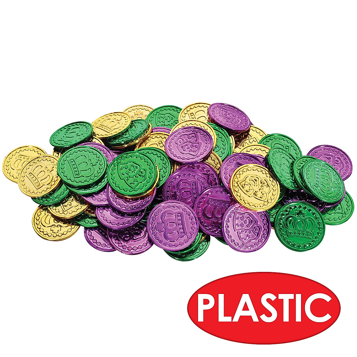 Mardi Gras Plastic Coins (asstd gold, green, purple) (100/Pkg)