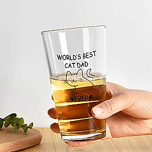 World's Best Cat Dad Ever Beer Glass, Novelty Gifts Idea for Dad Father Cat Dad Friends Men Cat Lover Pet Owner, Cat Lover Gift for Father’s Day Birthday Christmas, Funny 15Oz Drinking Beer Glass