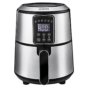 Crux 3QT Digital Air Fryer, Faster Pre-Heat, No-Oil Frying, Fast Healthy Evenly Cooked Meal Every Time, Dishwasher Safe Non Stick Pan and Crisping Tray for Easy Clean Up, Stainless Steel
