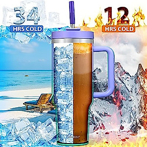 40 oz Tumbler with Handle, Upgraded Insluated Stainless Steel Tumbler with Lid and Straw, Double Wall Travel Coffee Mug Iced Cup, Keeps Cold for 34 Hours, Dishwasher Safe, BPA Free, Fairyland Green