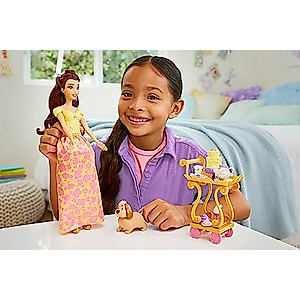 Mattel Disney Princess Belle Tea Time Fashion Doll & Playset with Tea Cart, 3 Character Friends and Food Accessories