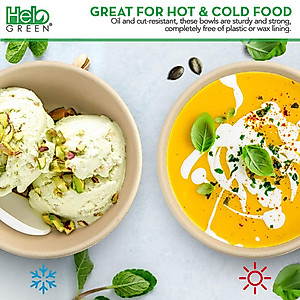 HeloGreen 24 oz. 50 Count 100% Compostable Bowls – Paper Bowls, Eco Friendly Biodegradable, Disposable Bowls, Hot Soup and Cold Food, Heavy-Duty Quality, Natural, Made of Bagasse Sugar Cane Fibers