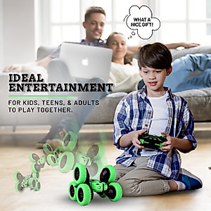 SHERPALACE 6 Wheeler LED Remote Control Car for Kids-OFF ROAD Stunt RC Car with 360 Flips-All Terrain Tires-Fast RC Drift Car-Crawler Tires & 2 Batteries- Holiday Gift Race Toy, 55+ Mins Play Time