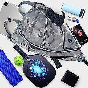 ZOEA Pickleball Bag, Adjustable Pickleball Bag with Water Bottle Holder, Pickleball Paddle Backpack for Men and Women (Camouflage Grey)