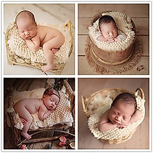 Baby Photography Props Basket Braid Wool Wrap Newborn Photo Shoot Baskets Filler Posing Stuffer Background Blanket (Beige)
