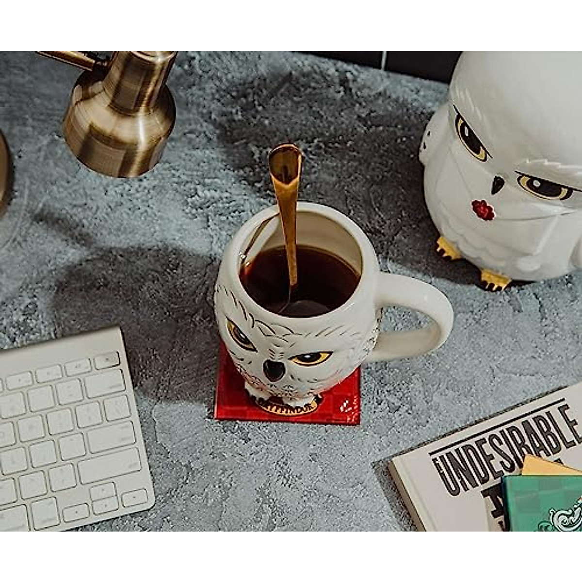 Silver Buffalo Harry Potter Hogwarts House Crest Sculpted Owl Handle Coffee Ceramic Mug, 20 Ounces White