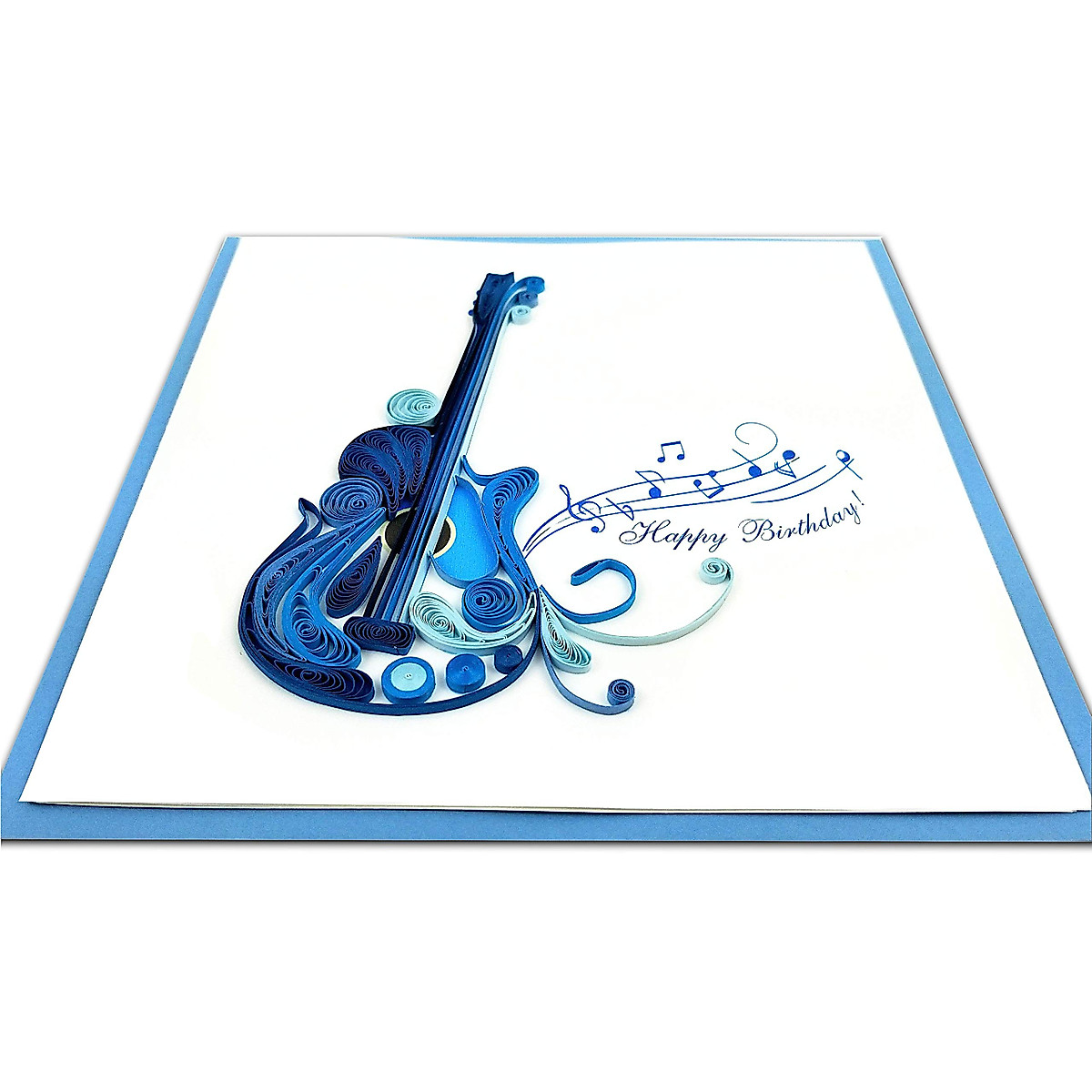 Blue Guitar with "Happy Birthday" Quilling Greeting Card, 6x6" with Envelope. Blank Inside. Hand-made. Suitable for Framing.