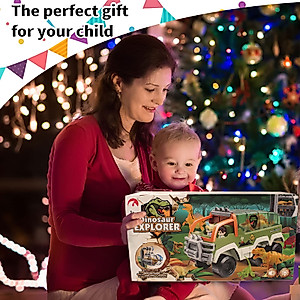 Happytime Dinosaur Transport Truck Toy Car Carrier Toy Vehicle Car Dinosaur Playset for 3,4,5,6 Year Toddlers Kids Boys with Sound & Light