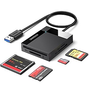 UGREEN SD Card Reader USB 3.0 Card Hub Adapter 5Gbps Read 4 Cards Simultaneously CF, CFI, TF, SDXC, SDHC, SD, MMC, Micro SDXC, Micro SD, Micro SDHC, MS, UHS-I (Black)