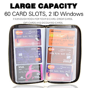 Easyoulife Credit Card Holder Wallet Womens Zipper Leather Case Purse RFID Blocking (Black)