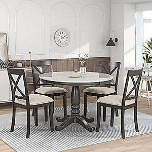 BIADNBZ Round Table Set for 4 Solid Wood Kitchen Furniture with 4 Chairs for Home/Dining Room, Grey