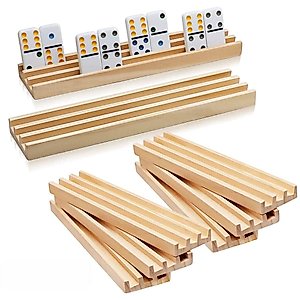 Exqline Wooden Domino Racks Set of 8 Premium Domino Trays Holders Organizer for Mexican Train Chickenfoot and Other Domino Games - Dominoes NOT Included