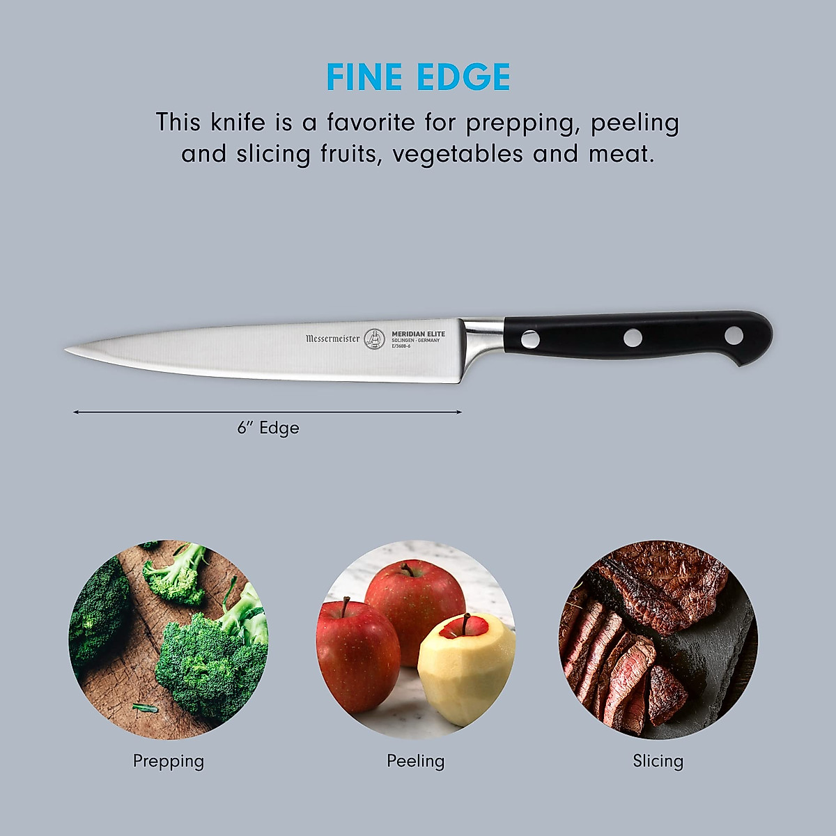 Messermeister Meridian Elite 6” Utility Knife - Fine German Steel Alloy Blade - Rust Resistant & Easy to Maintain