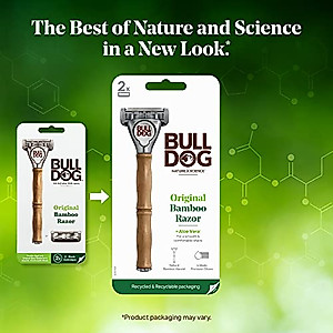 Bulldog Mens Skincare and Grooming Original Bamboo Razors for Men with a Natural Bamboo Razor Handle and 2 Razor Refills